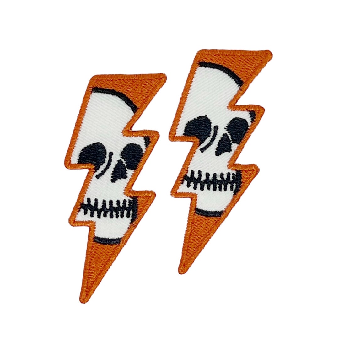 NH 2 Pcs. Thunder Skull Iron on Patch - Embroidered Applique Patches ...