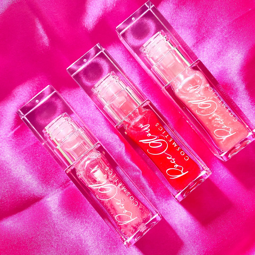 Pink Lip Gloss Trio: Vegan Organic Coconut Oil, Marshmallow, Cotton ...
