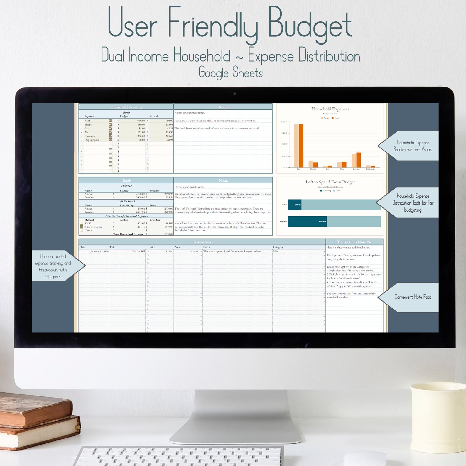 Budget Dashboard Dual Income Household Expense Distribution template ...