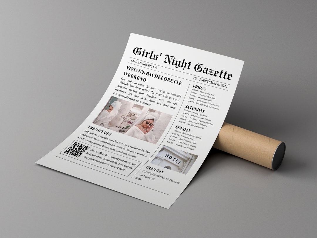 Bachelorette Party Newspaper Template: Editable Hen Party Itinerary ...