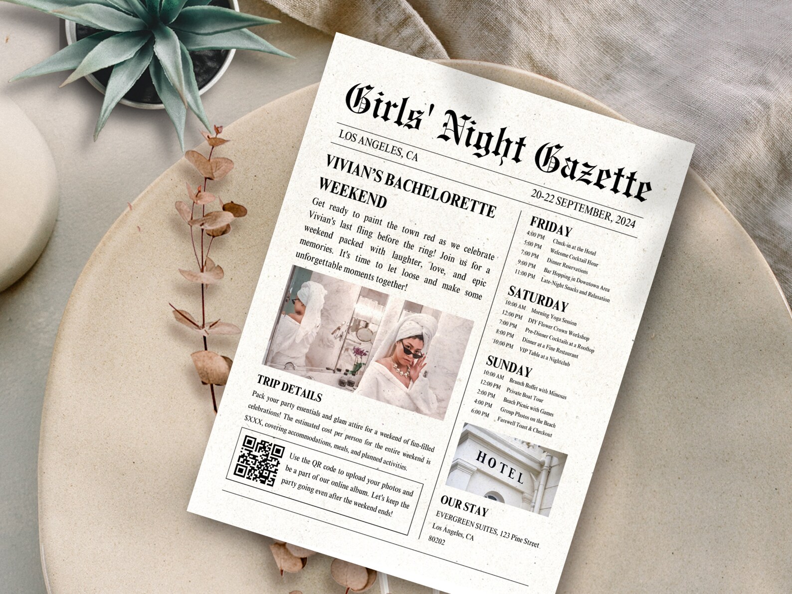 Bachelorette Party Newspaper Template With Photo, Editable Hen Party ...