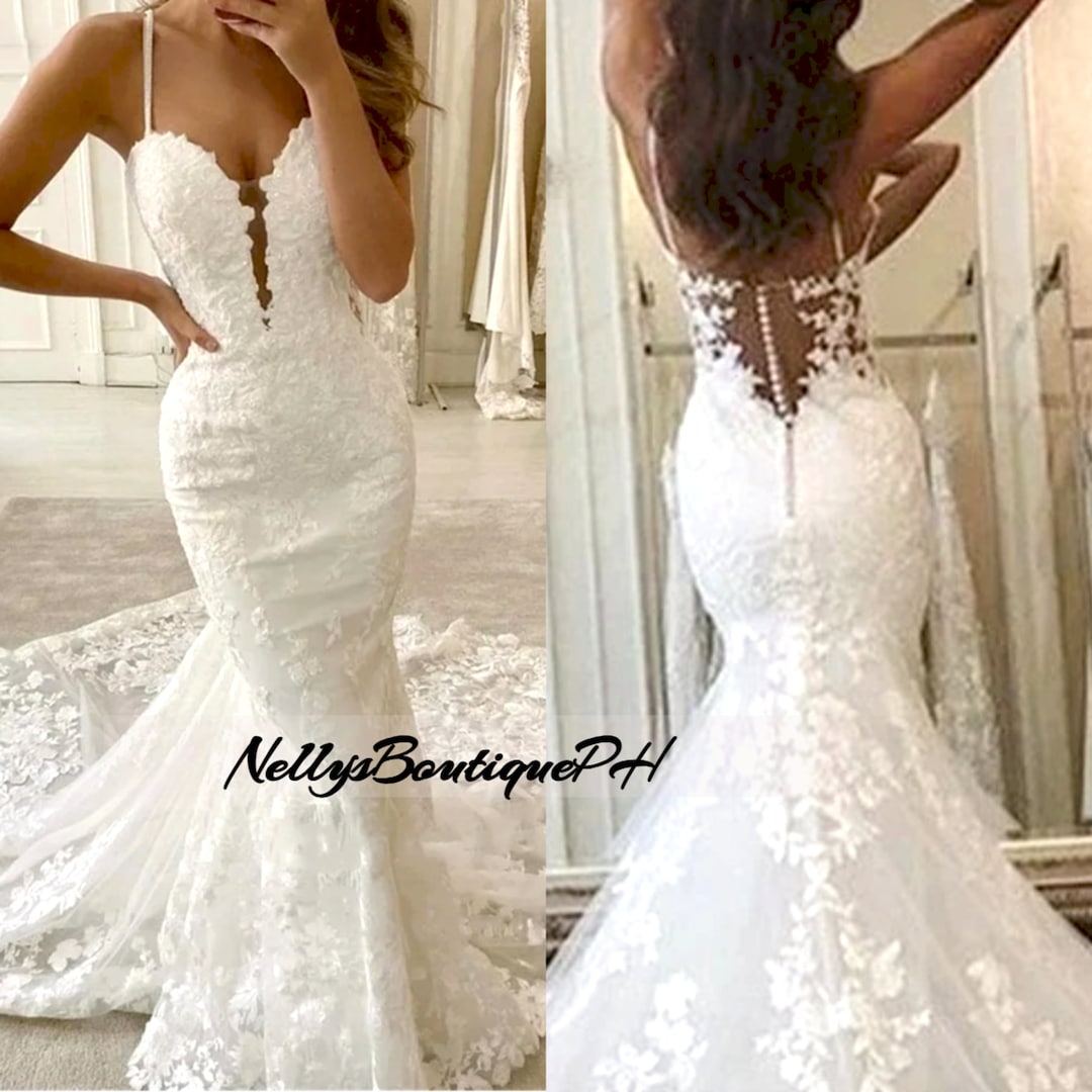 Custom Made Classic Sleeveless Luxury Lace Mermaid Wedding Dresses Lace ...