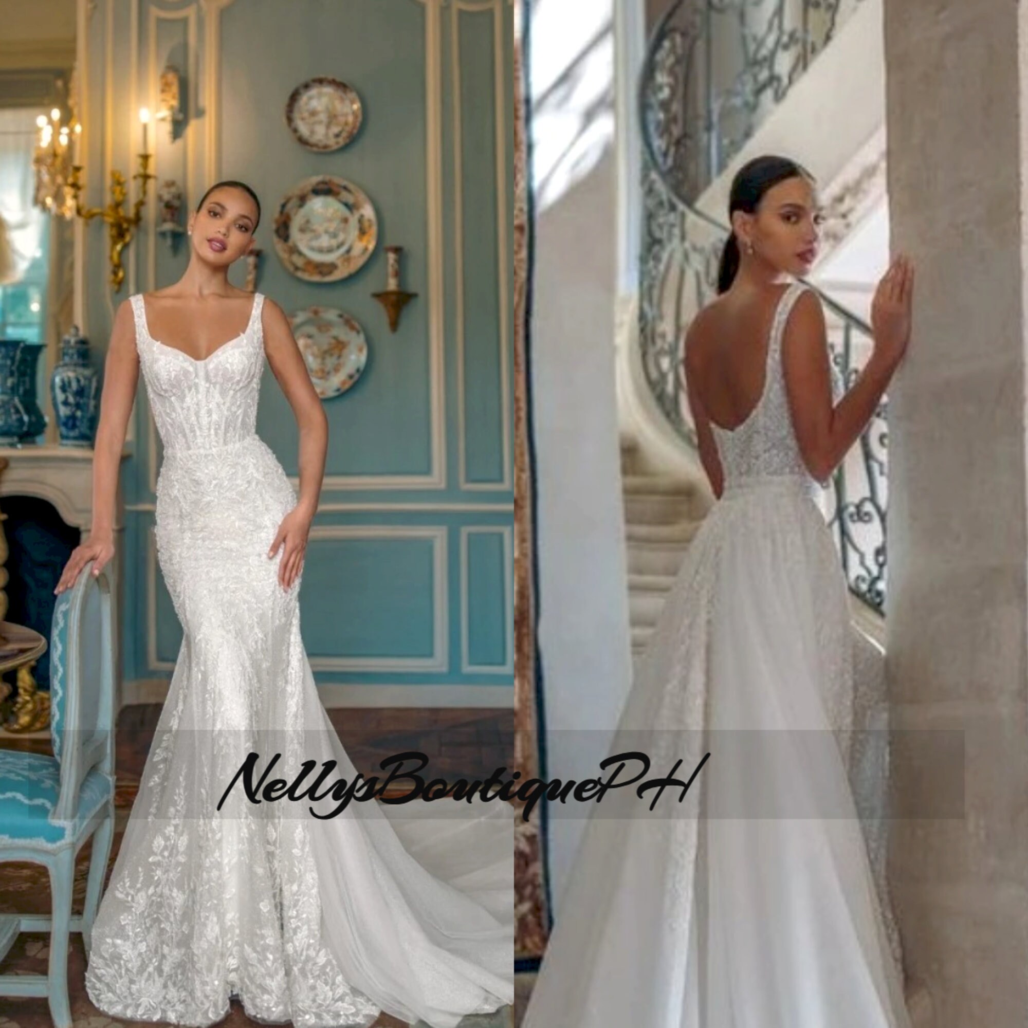 Exquisite Square-neck Wedding Dress Sleeveless Backless A-line Lace ...