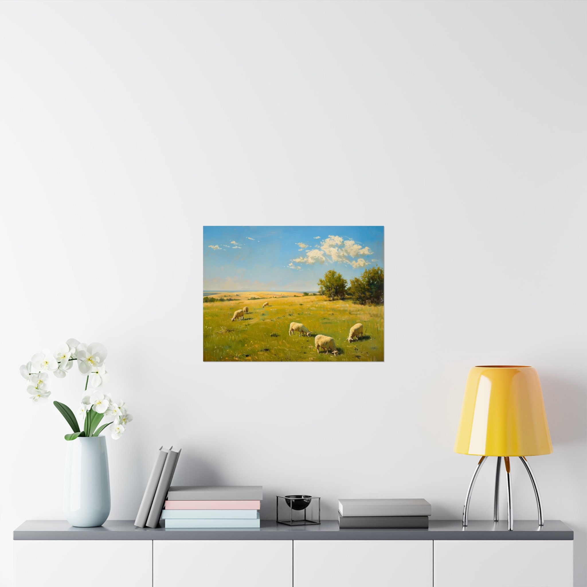 Printed Sheep on a Field Wall Art Poster - Etsy