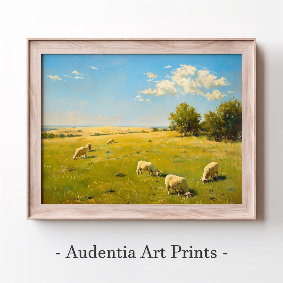 Printed Sheep on a Field Wall Art Poster - Etsy