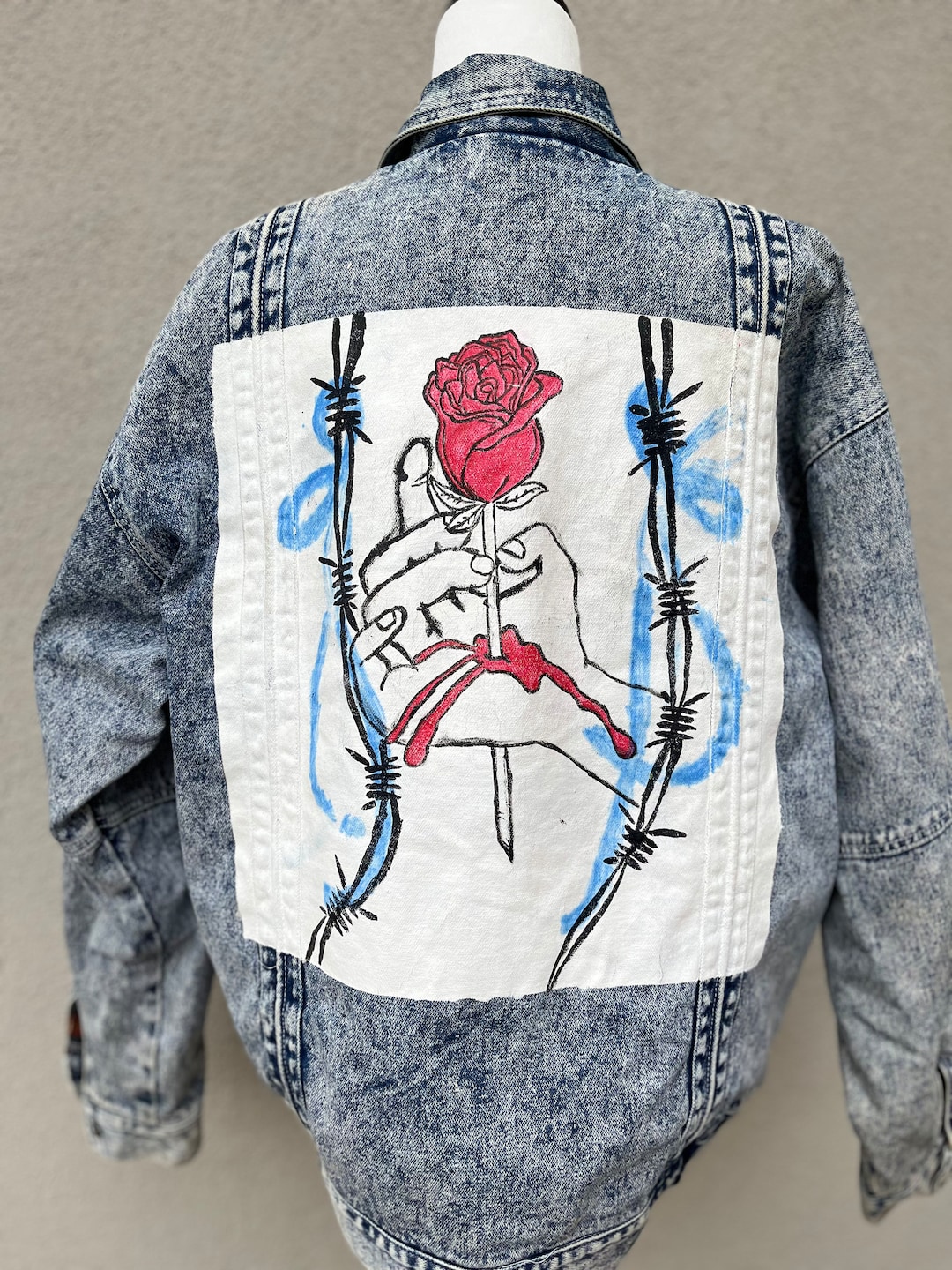 80s Punk Hand Painted Denim Jacket - Etsy