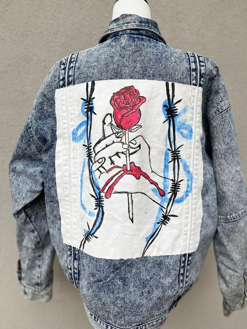 80s Punk Hand Painted Denim Jacket - Etsy