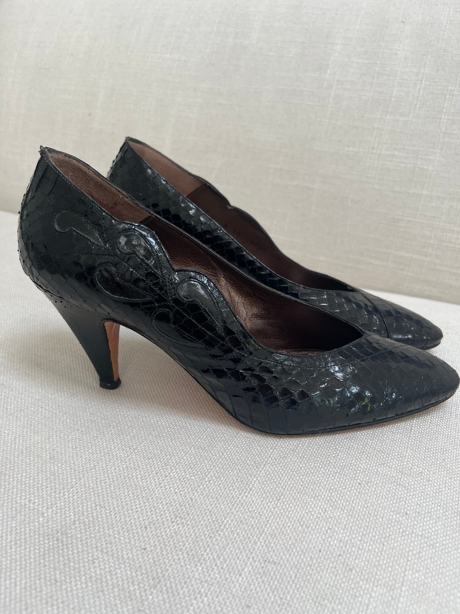 80s Snakeskin Leather Pumps - Etsy