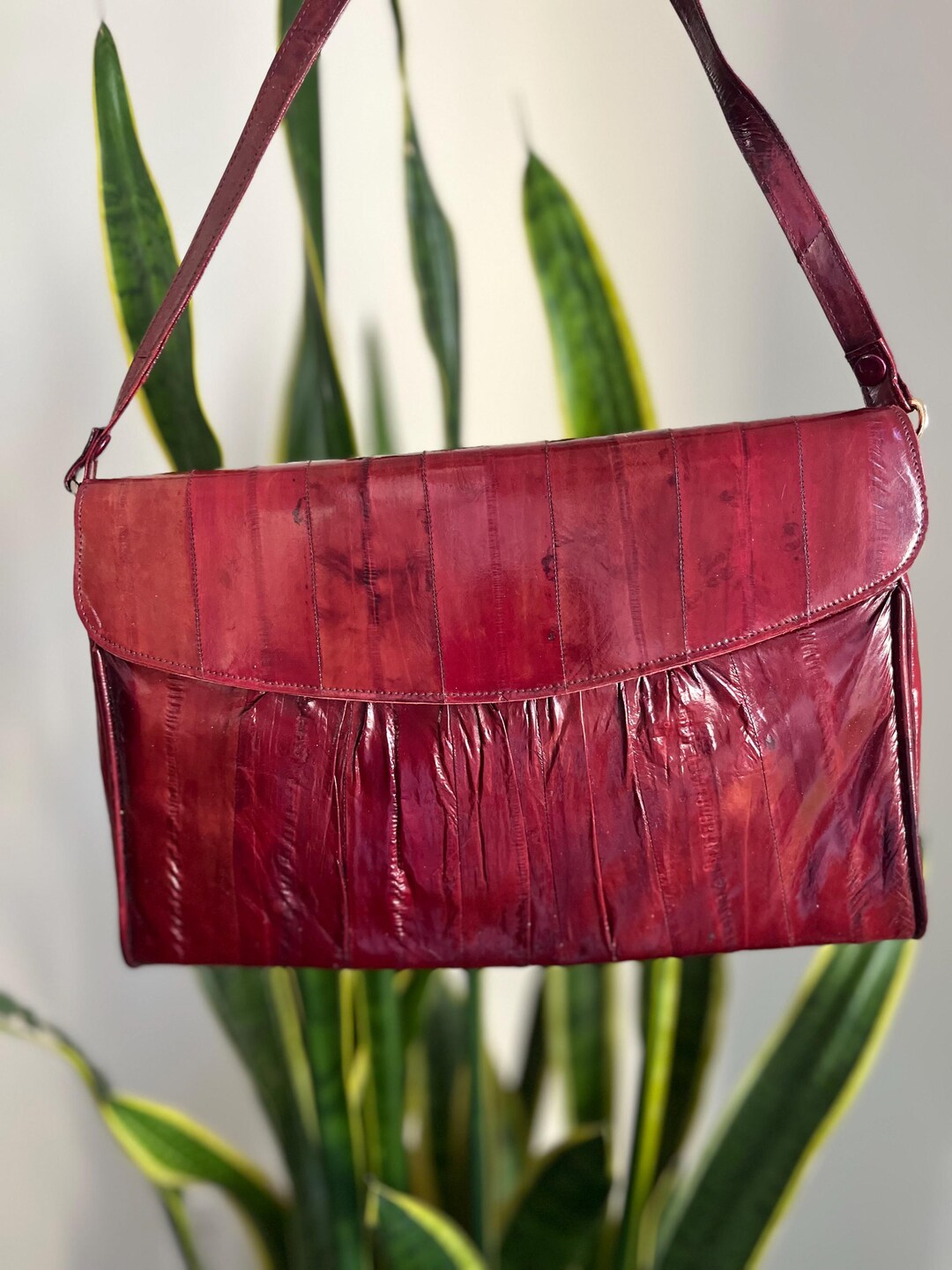 Vintage 70s Cherry Red Eel Skin Purse - Etsy
