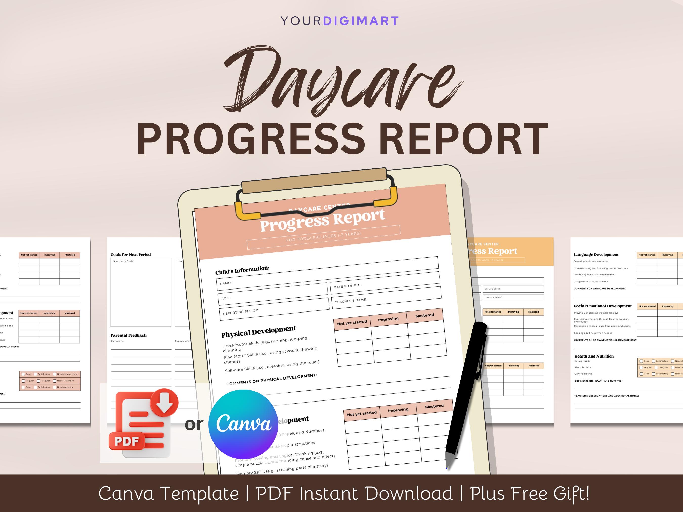 Daycare Progress Report | Editable Daycare, Child Care Forms | Growth ...
