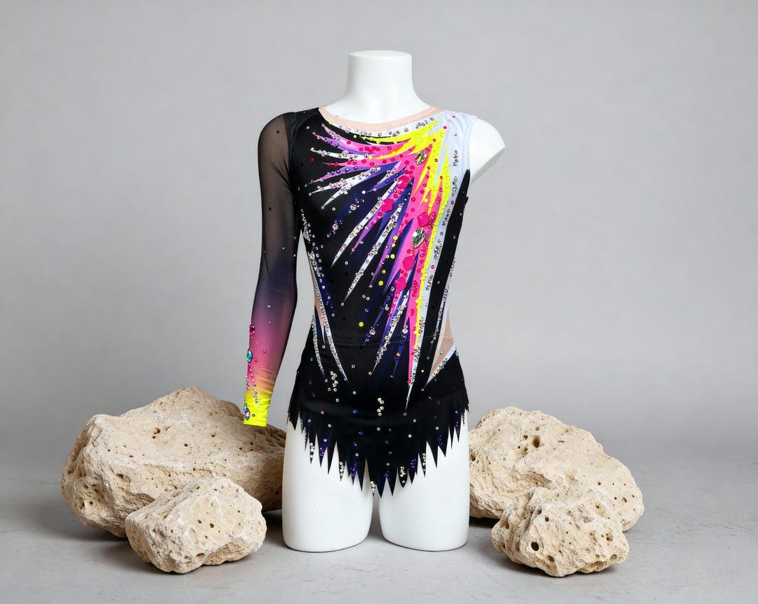 Custom Rhythmic Gymnastics Leotard Competition – Black Base Neon Yellow ...