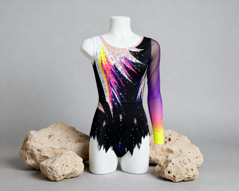 Custom Rhythmic Gymnastics Leotard Competition – Black Base Neon Yellow ...