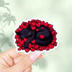 Sleeping Cat Sticker. Cute Gifts for Cats Lover, Girlfriend Birthday or ...