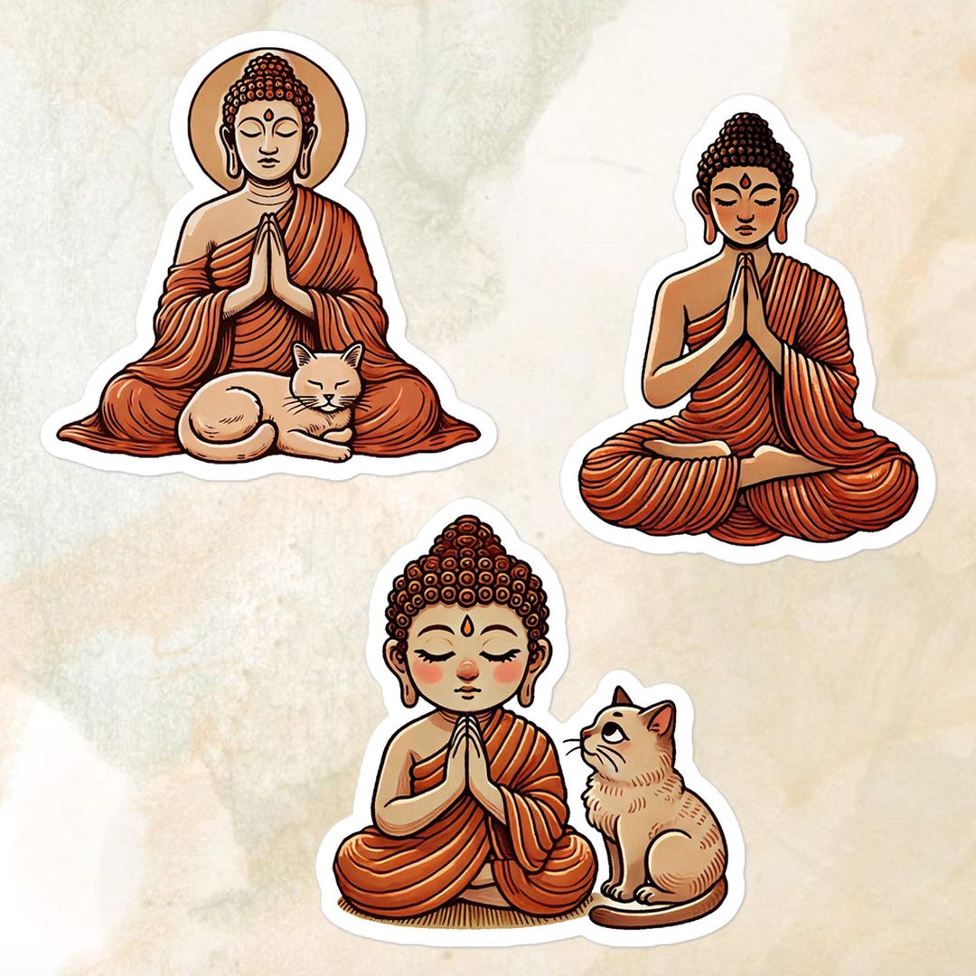 Buddha Meditating Sticker - Cat Theme Gifts for Yoga Lover - Buddhism ...