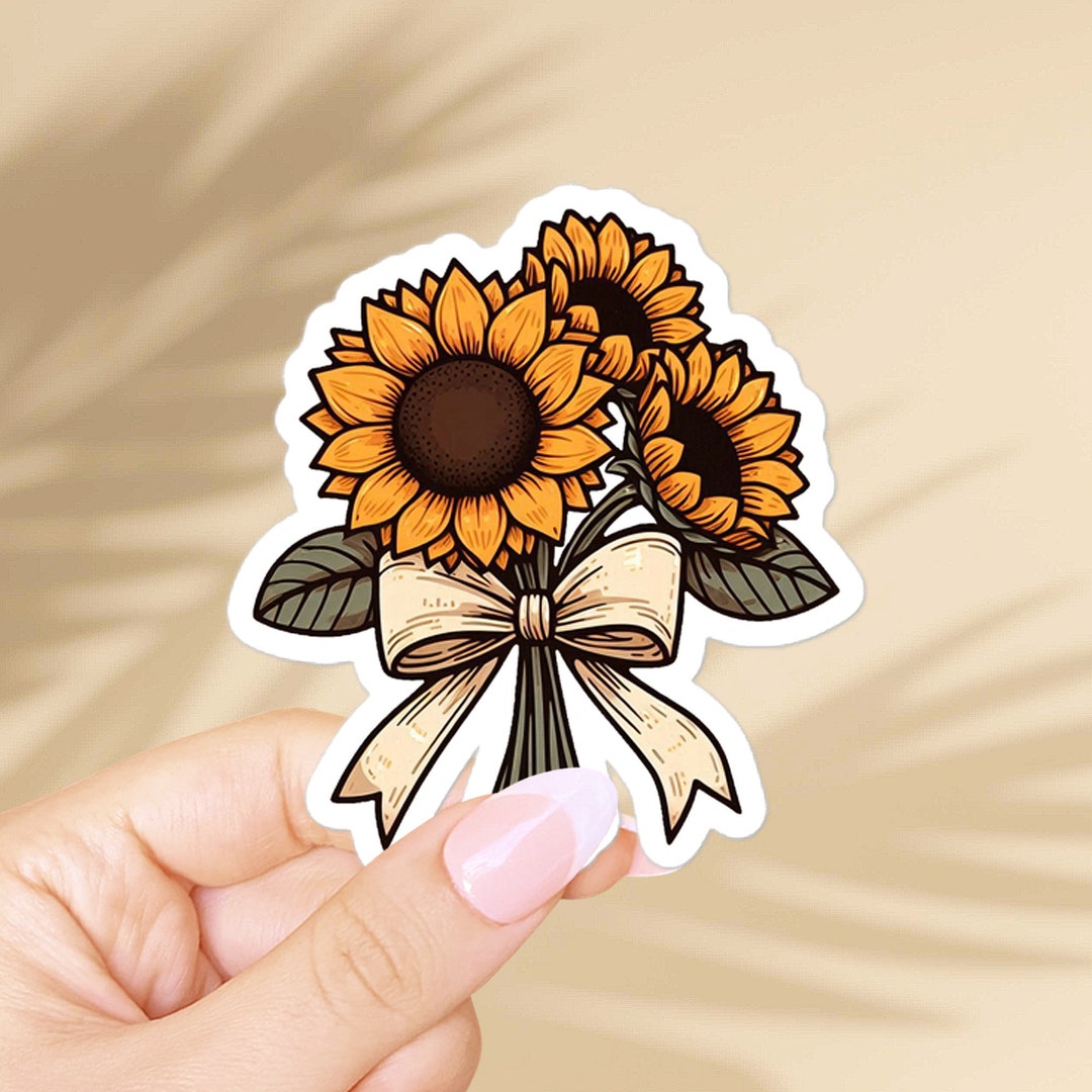 Sunflower Sticker. Coquette Bow Sunflower Gifts for Women. Flower Vinyl ...
