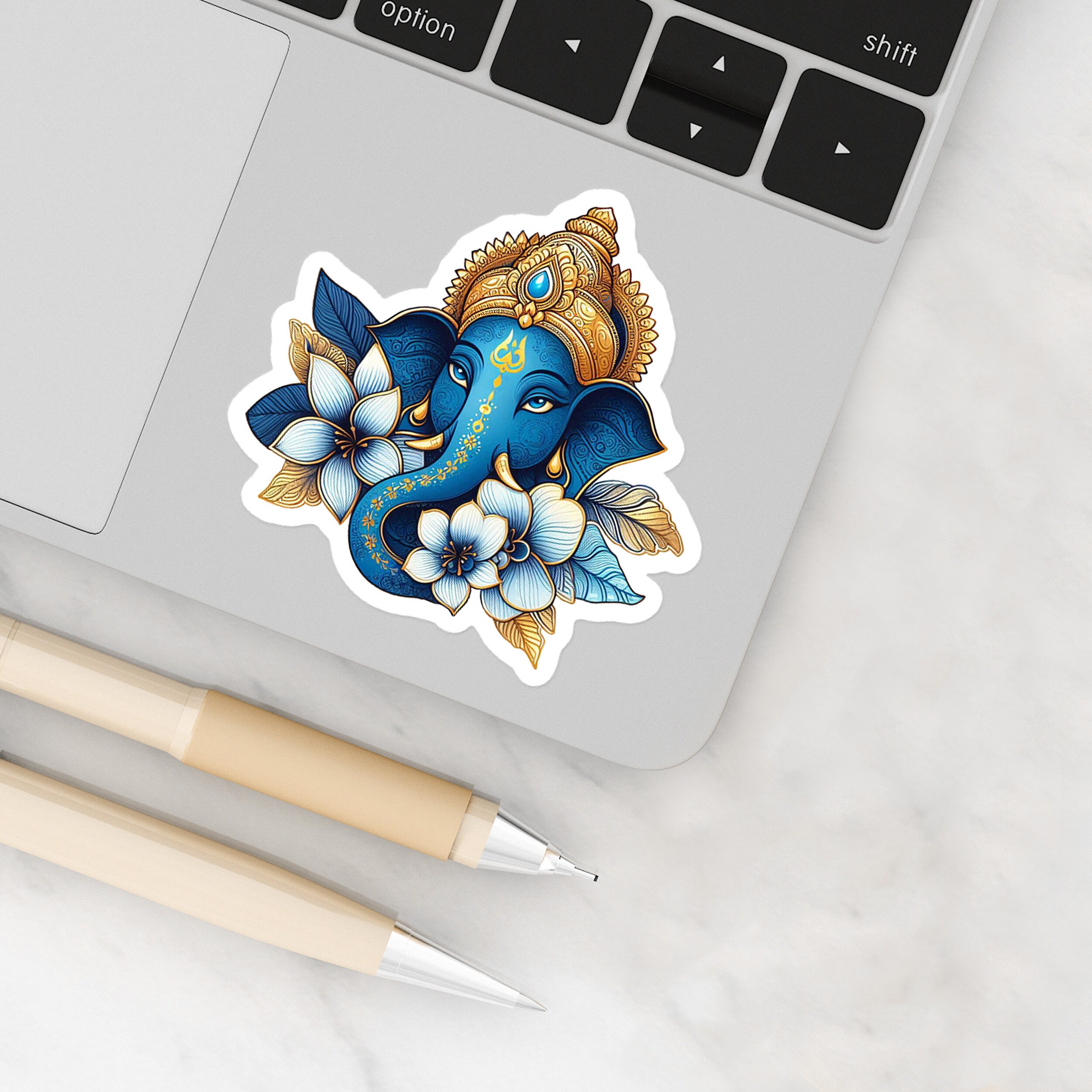 Lord Ganesh Vinyl Decal, Blue Ganesha Sticker. Hindi Art for Laptop ...
