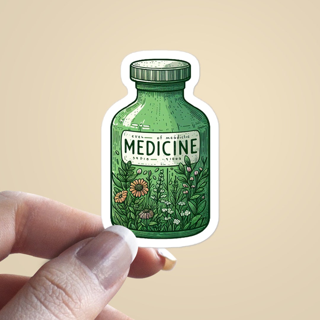Medicine Bottle Garden Sticker Floral Medicine Jar Botanical Pharmacy ...