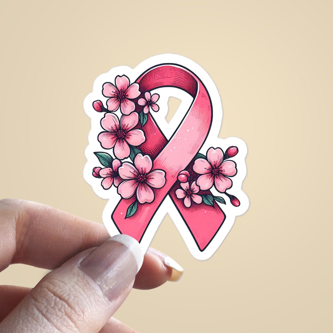 Pink Ribbon Sticker Breast Cancer Awareness Vinyl Decal Cherry Blossom ...