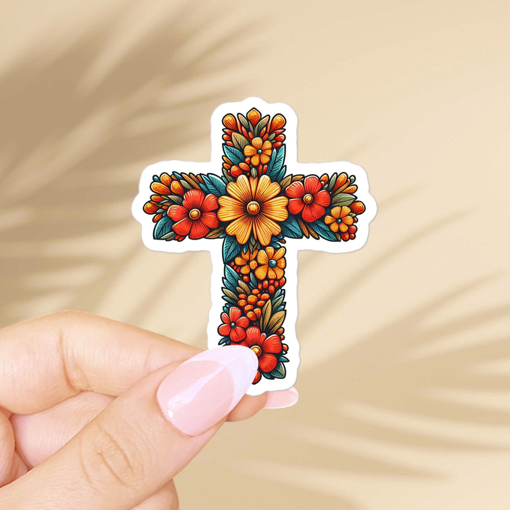 Floral Cross Vinyl Decal. Catholic Religion Floral Sticker Art, Floral ...