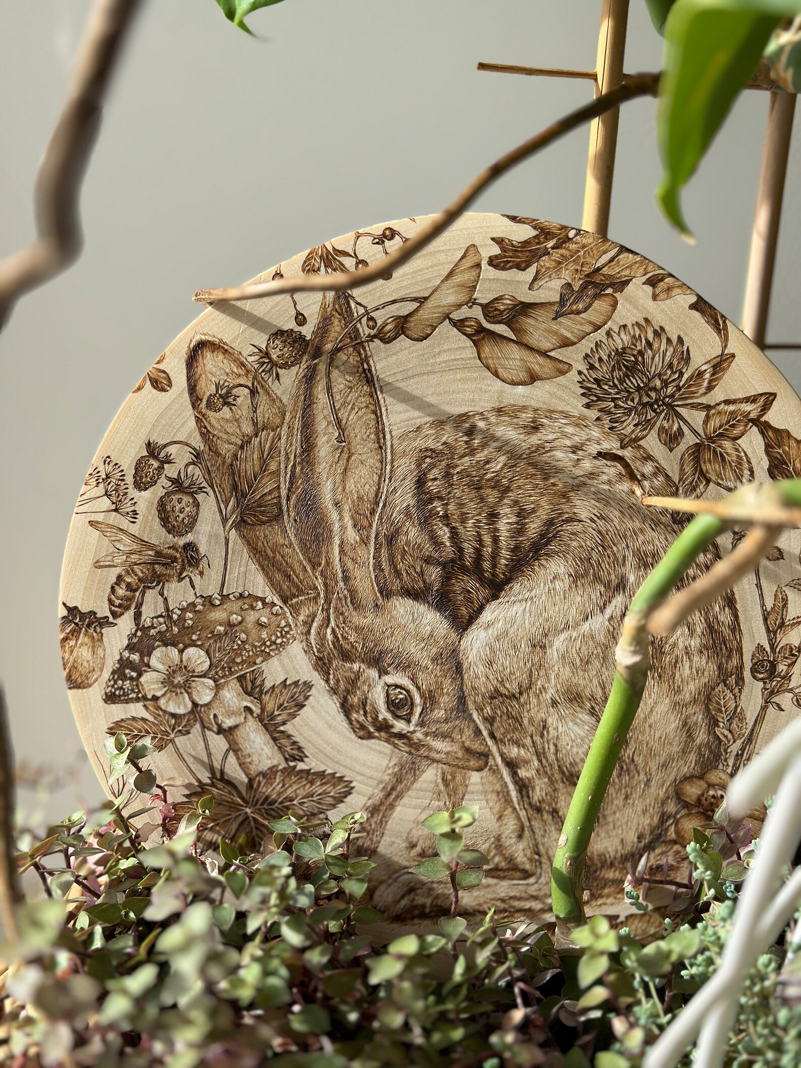 Hare Pyrography Art. the Painting is Burned on Wood. Pyrographic Art ...