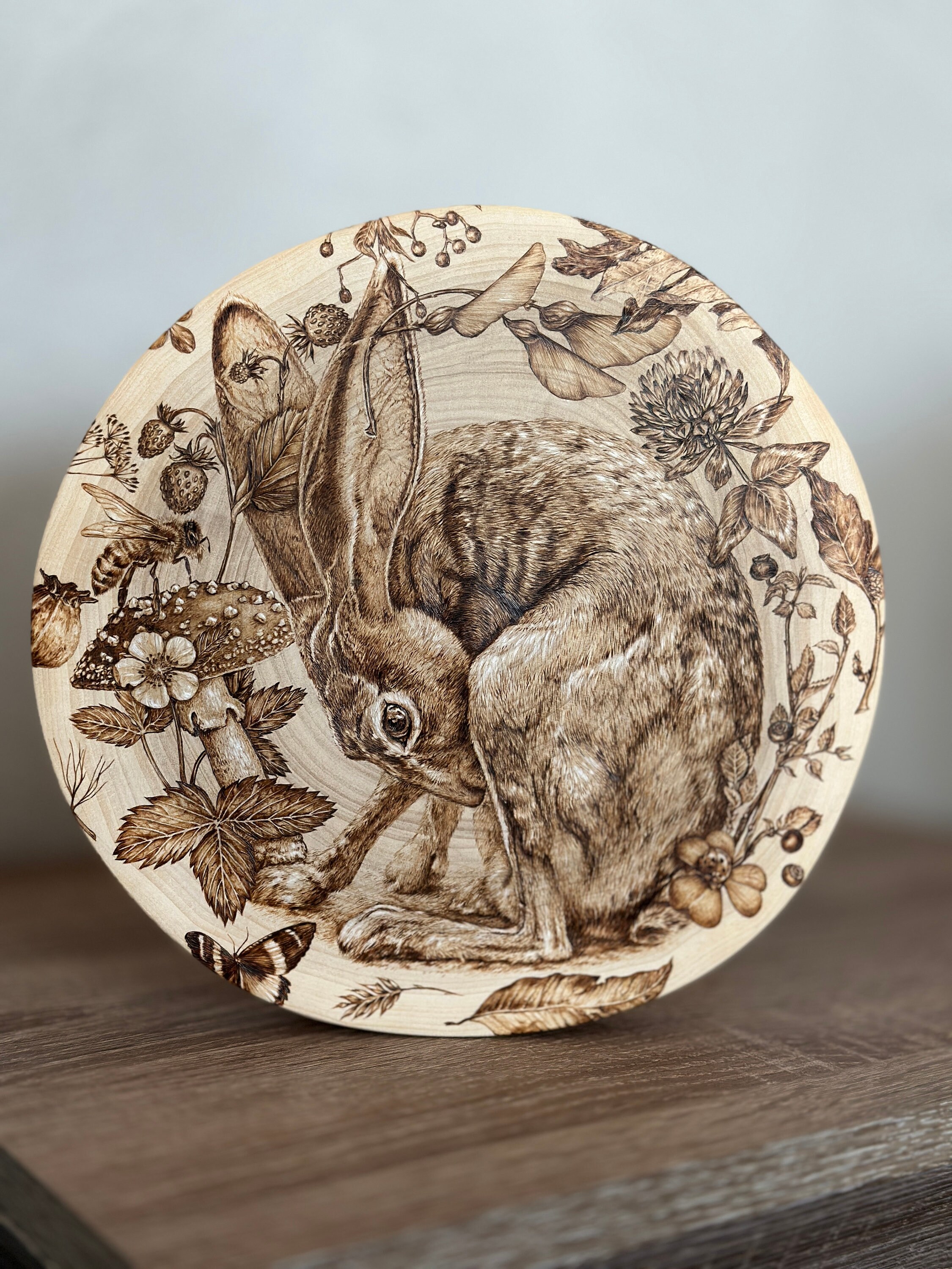 Hare Pyrography Art. the Painting is Burned on Wood. Pyrographic Art ...