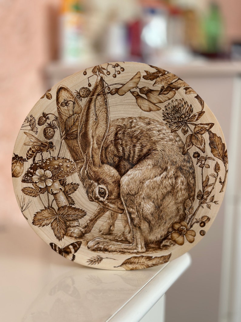 Hare Pyrography Art. the Painting is Burned on Wood. Pyrographic Art ...