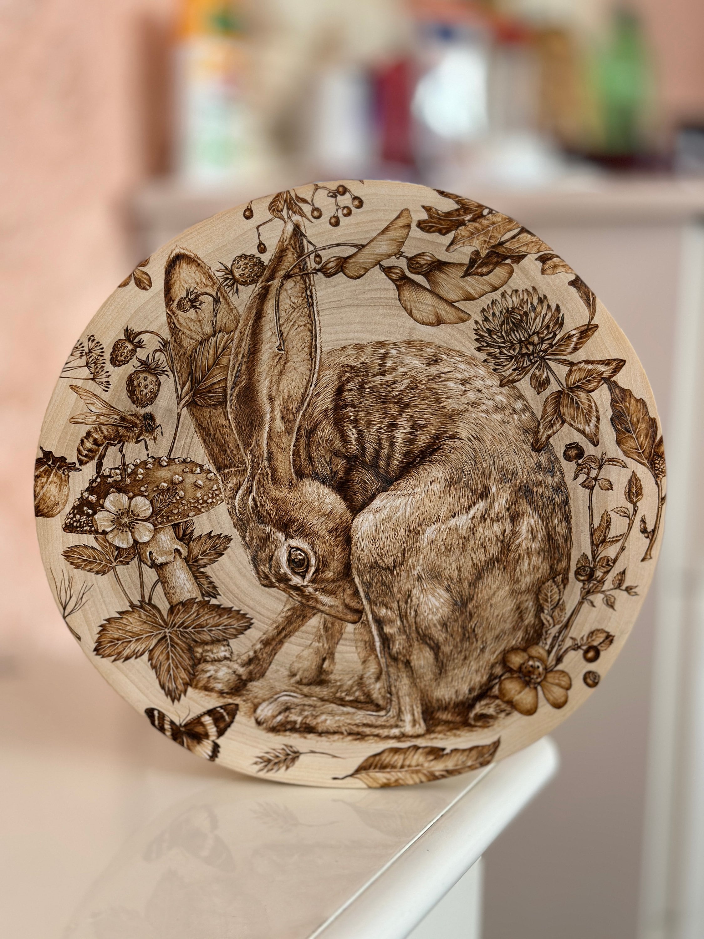 Hare Pyrography Art. the Painting is Burned on Wood. Pyrographic Art ...