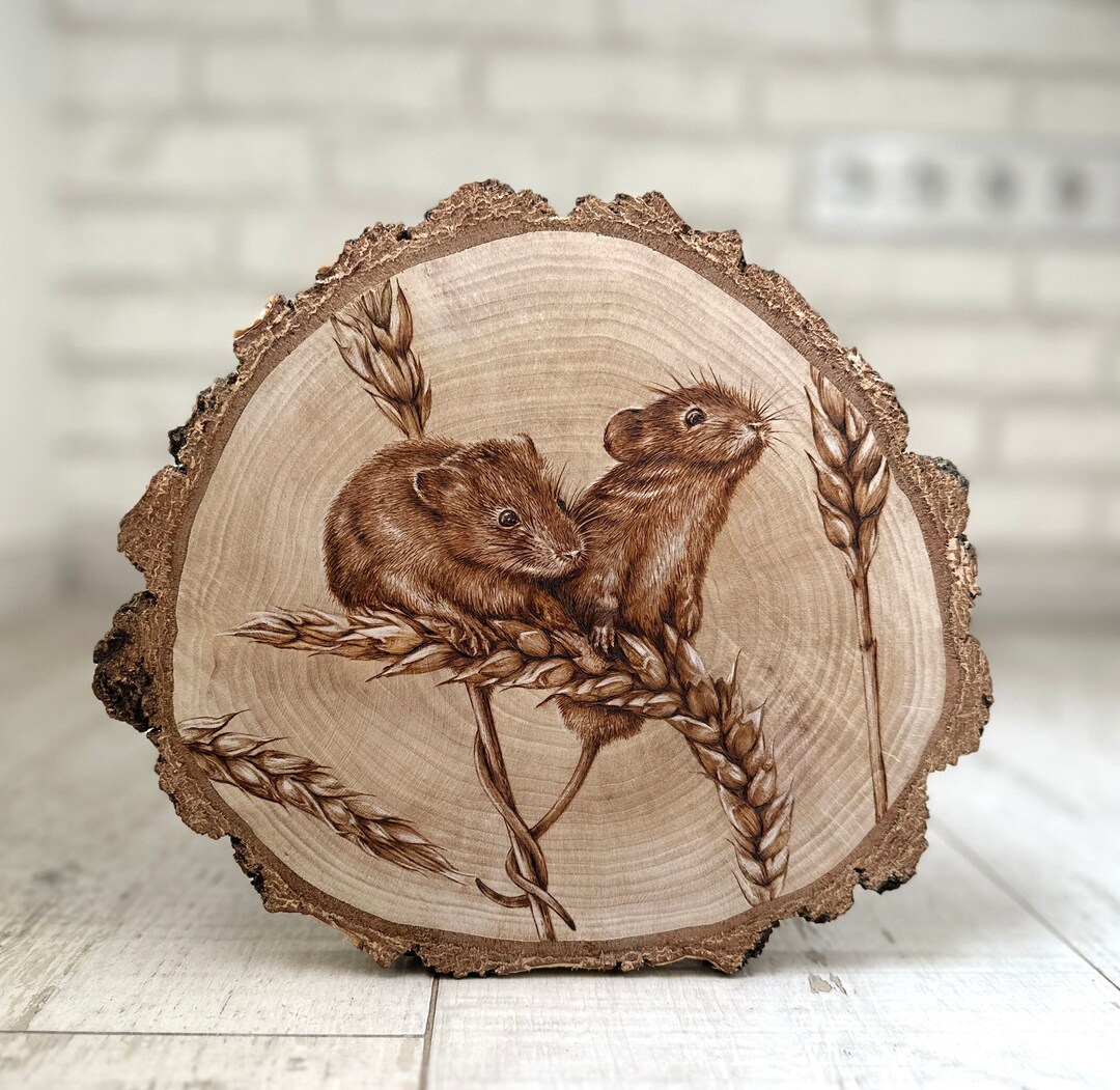 Picture of Mice on a Spike of Wheat. Pyrography Art. Mother's Day Gift ...
