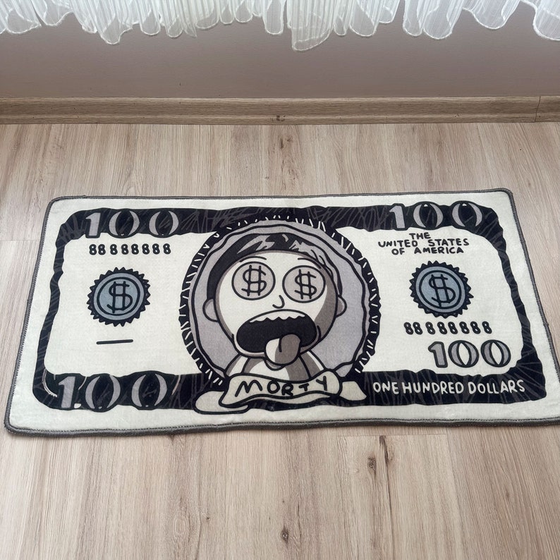 100 Dollar Morty Rug, Rick and Morty Adult Cartoon Money Carpet Mat - Etsy