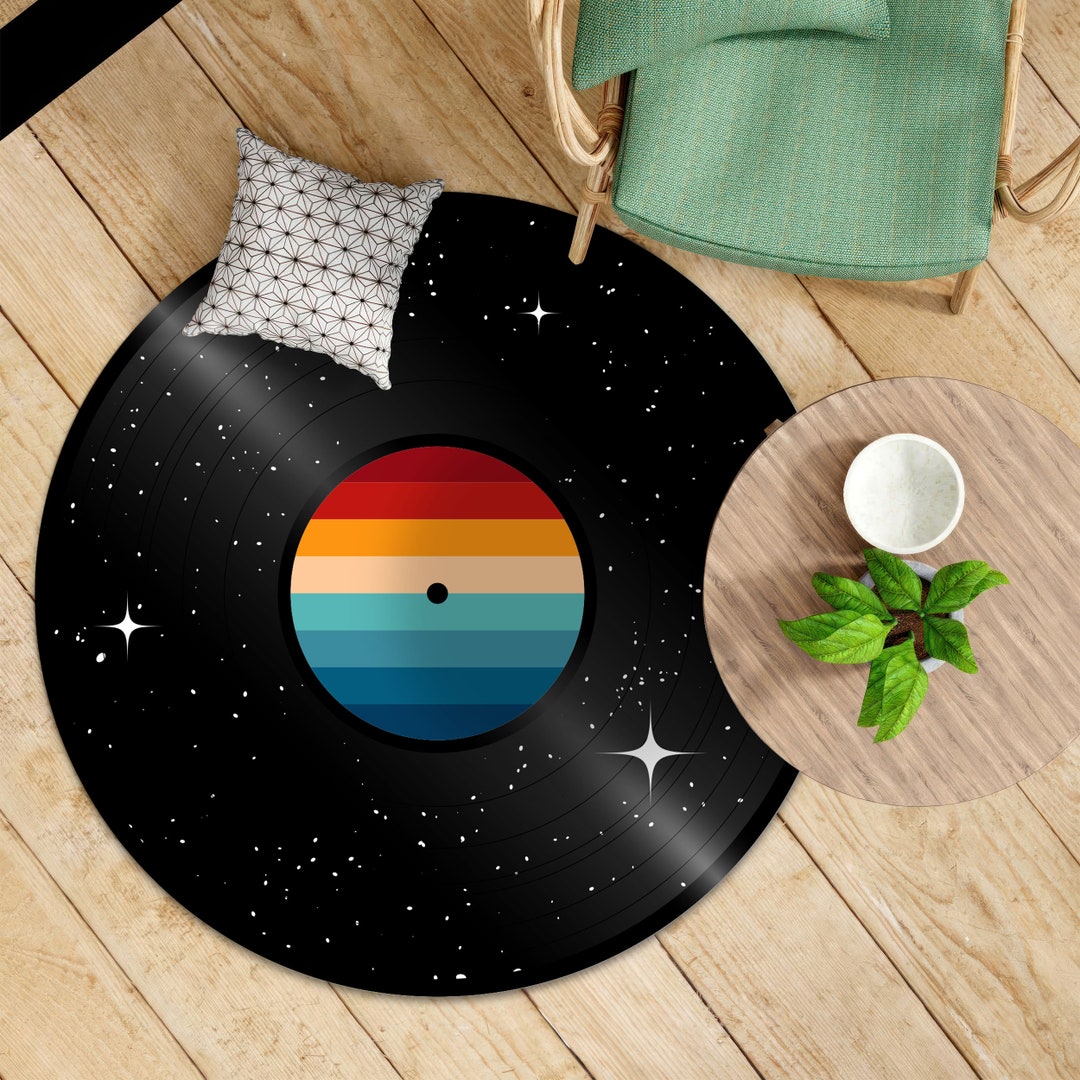 Music Record Round Area Rug, Retro Record Rug for Music Room, Musician ...
