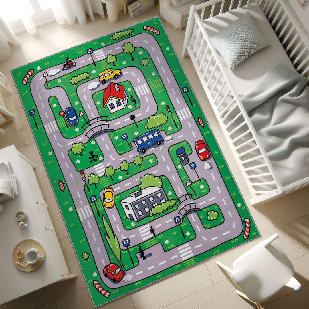 Green City Road Map Rug for Children Room, Popular Baby Room Carpet ...