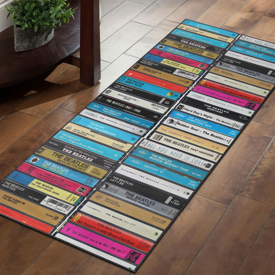 Retro Music Runner Rug Featuring Iconic Cassette Tapes From the Beatles ...