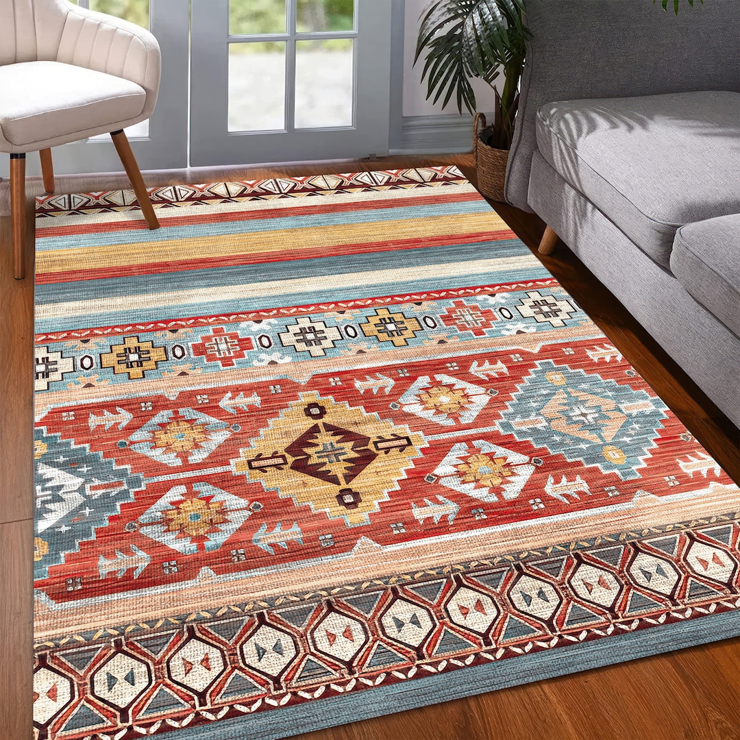 Red Southwest Rug, Southwest Area Rug, Red Southwestern Rug, Aztec Rug ...