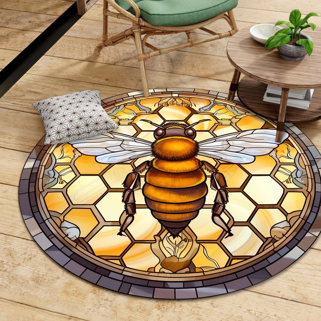 Honey Bee Soft Round Area Rug for Kitchen, Stained Glass Art Carpet ...