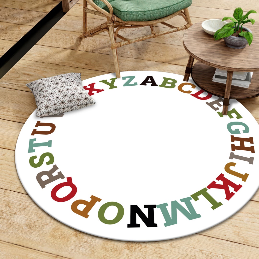 Colorful Alphabet Letters Printed Rug, Non-slip Plush Round Soft Baby ...