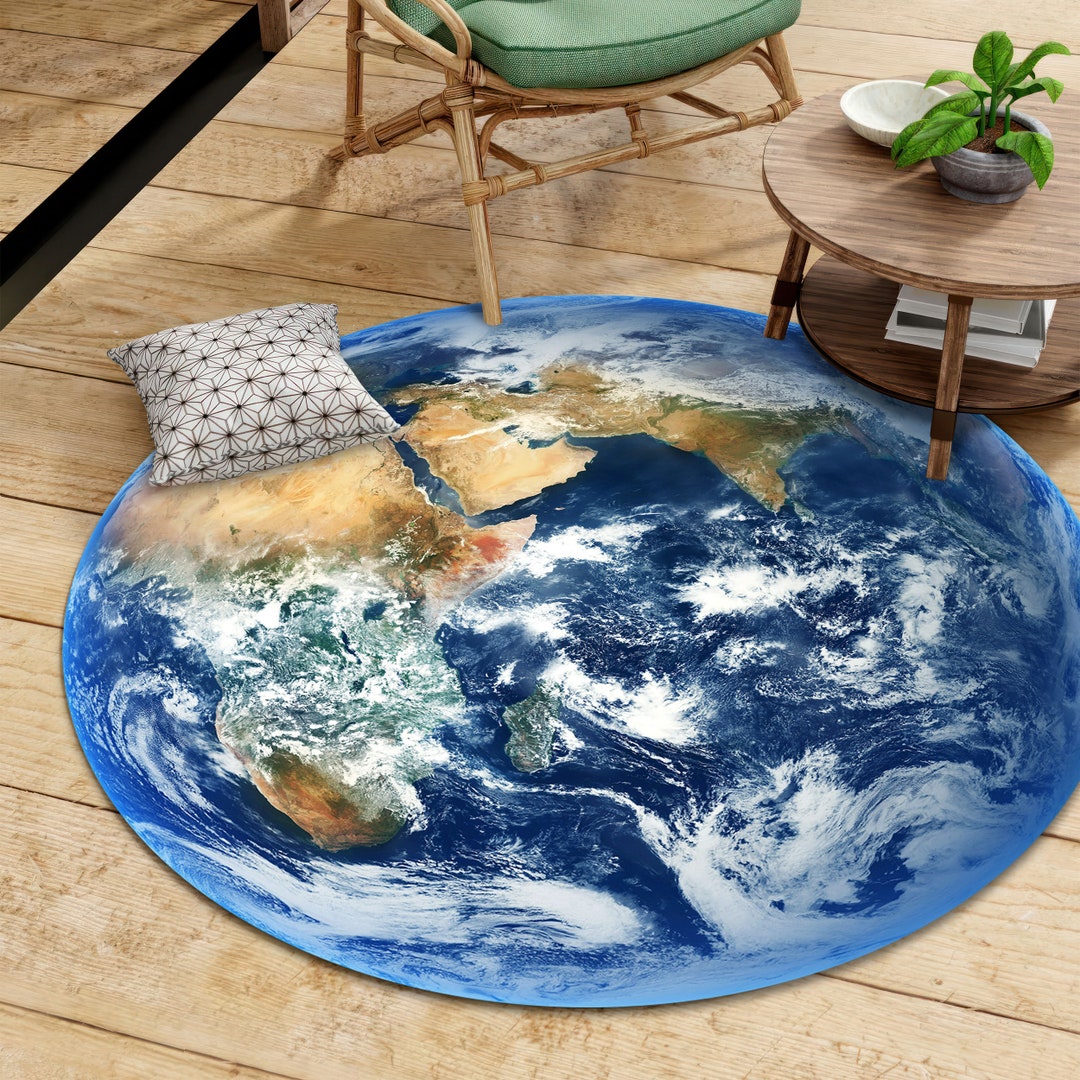 Earth Planet Rug, 3D Space Planet Carpet Mat, Decorative Round Non Slip ...