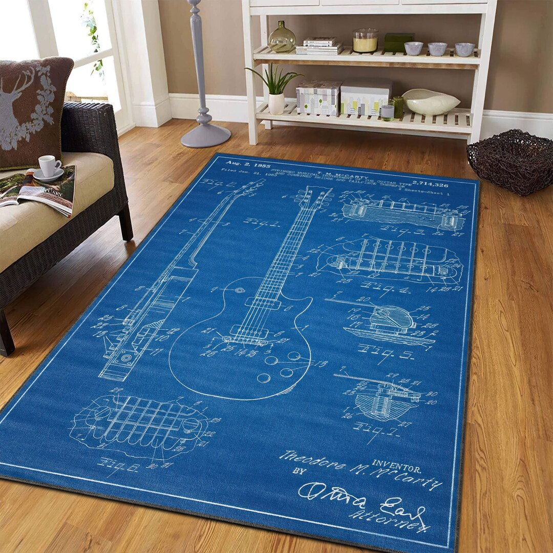 Gibson Guitar Blueprint Rug Cool and Detailed Design for Music Lovers ...