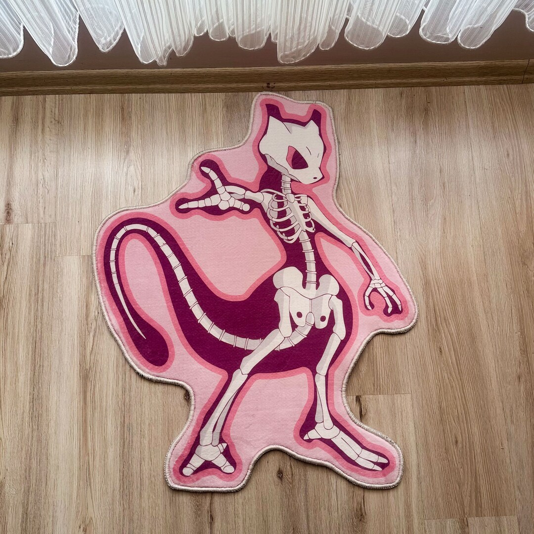 Mewtwo Skeleton Purple Anime Rug, Pokemon Lover Decor Room Mat, Anime ...