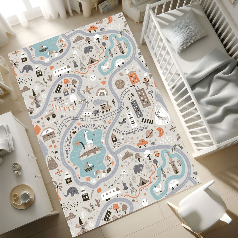 Soft Carpet for Kids Room, City Road Map Rug, Toddler Mat, Nursery ...