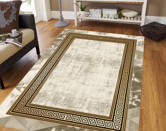 Golden Striped Beige Rug, Beige Gold Rug, Washable Area Rugs, Rugs for ...