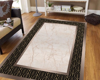 Golden Striped Beige Rug, Beige Gold Rug, Washable Area Rugs, Rugs for ...