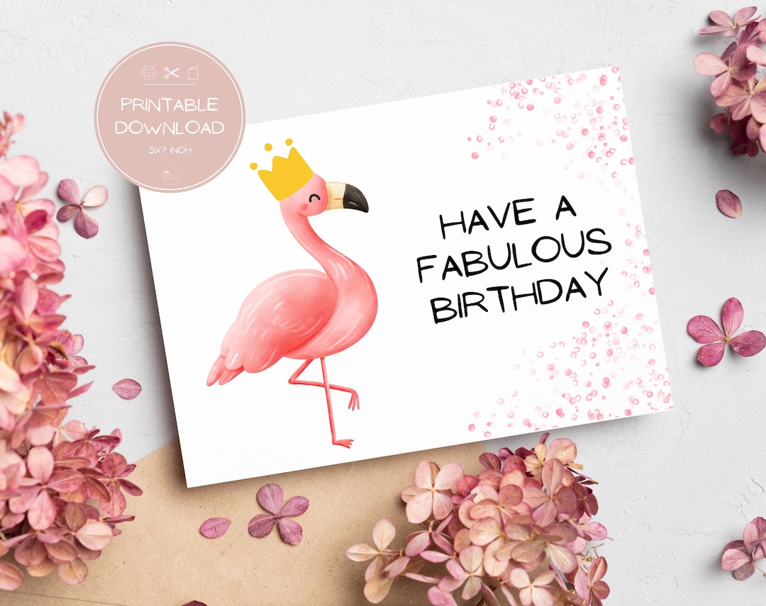 Printable Flamingo Birthday Card for Kids / Fun Girl Pink Greeting Card ...