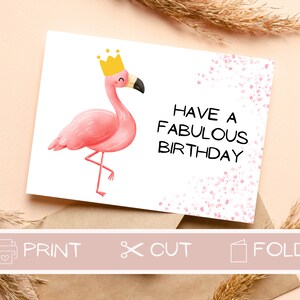Printable Flamingo Birthday Card for Kids / Fun Girl Pink Greeting Card ...