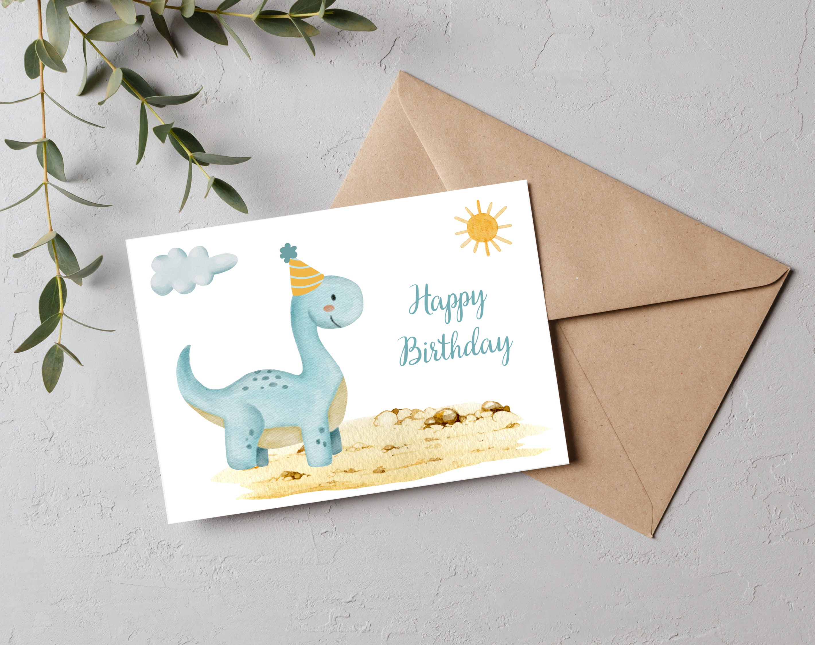 Printable Dinosaur Birthday Card for Kids / Fun Boy Blue Dino Greeting ...