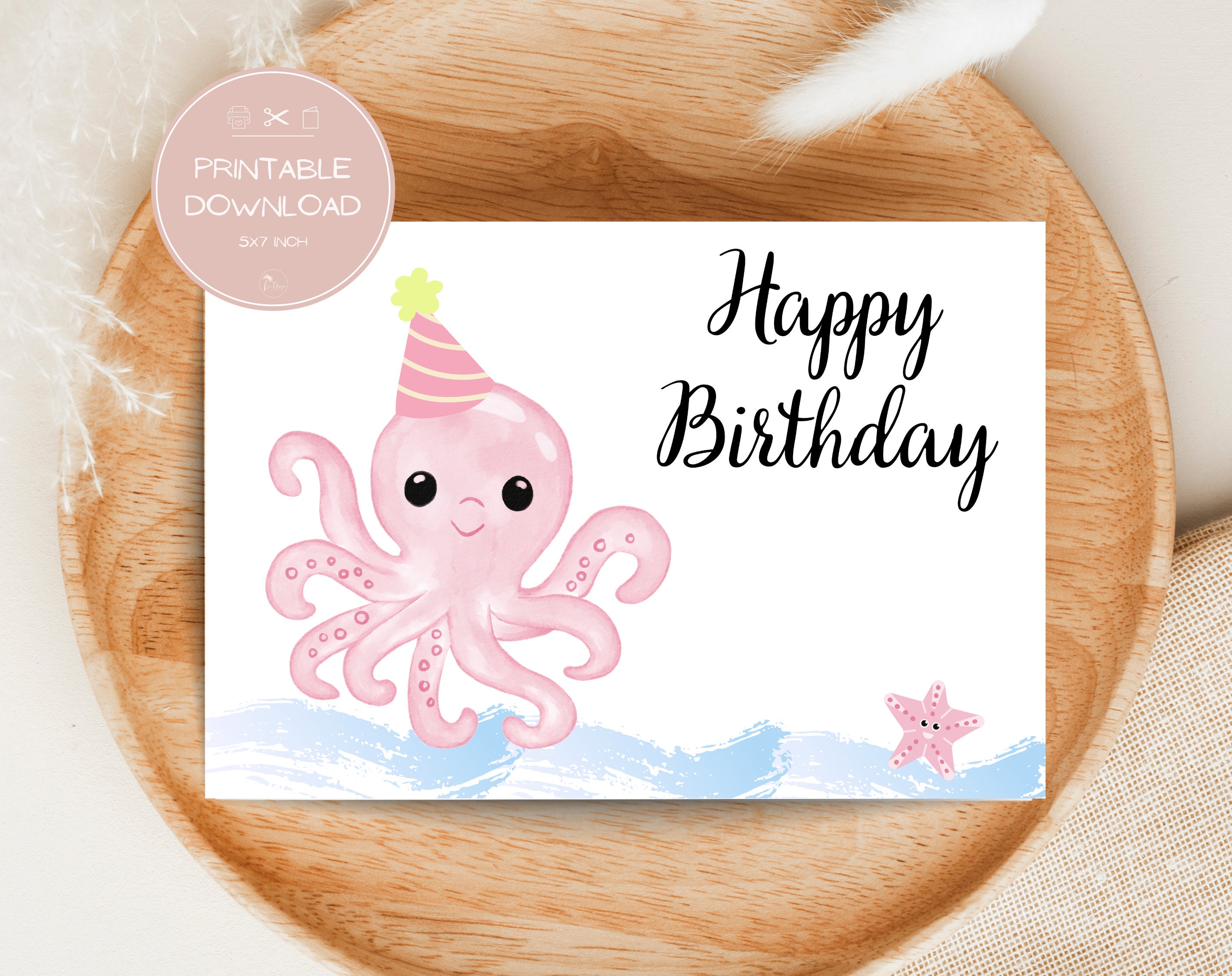 Printable Octopus Birthday Card for Kids / Fun Girl Pink Greeting Card ...