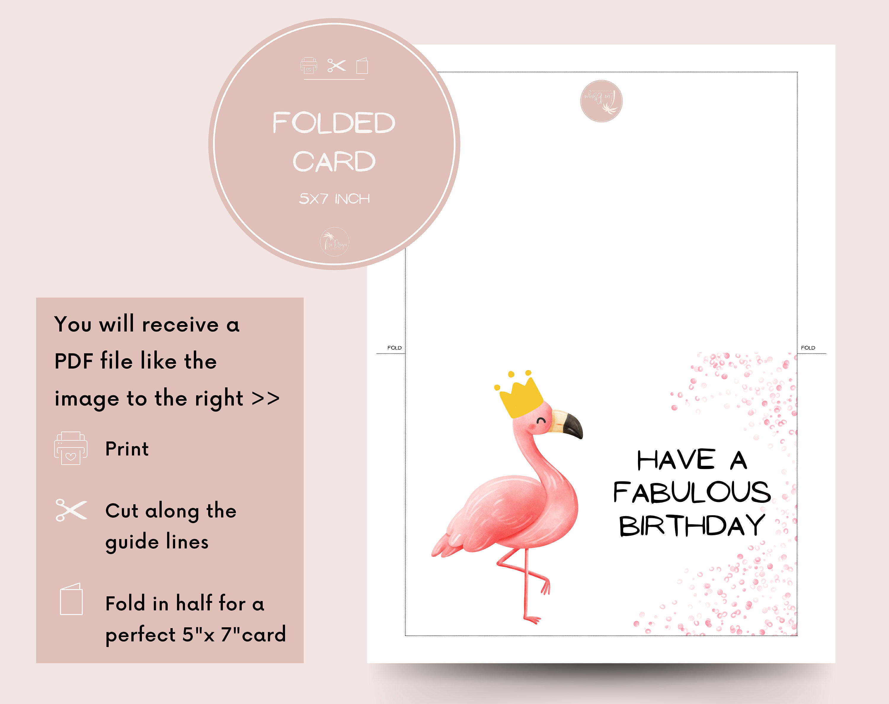 Printable Flamingo Birthday Card for Kids / Fun Girl Pink Greeting Card ...