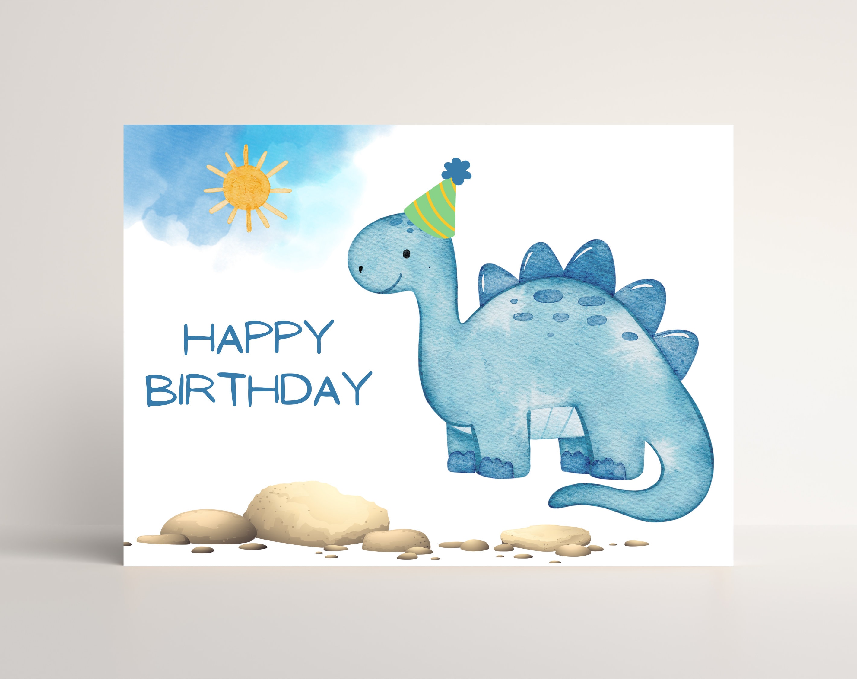 Printable Dinosaur Birthday Card for Kids / Fun Blue Boy Dino Greeting ...