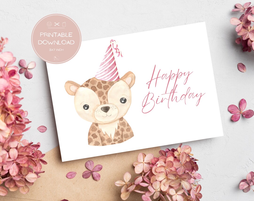 Printable Cheetah Pink Birthday Card for Kids / Fun Girl Pink Greeting ...