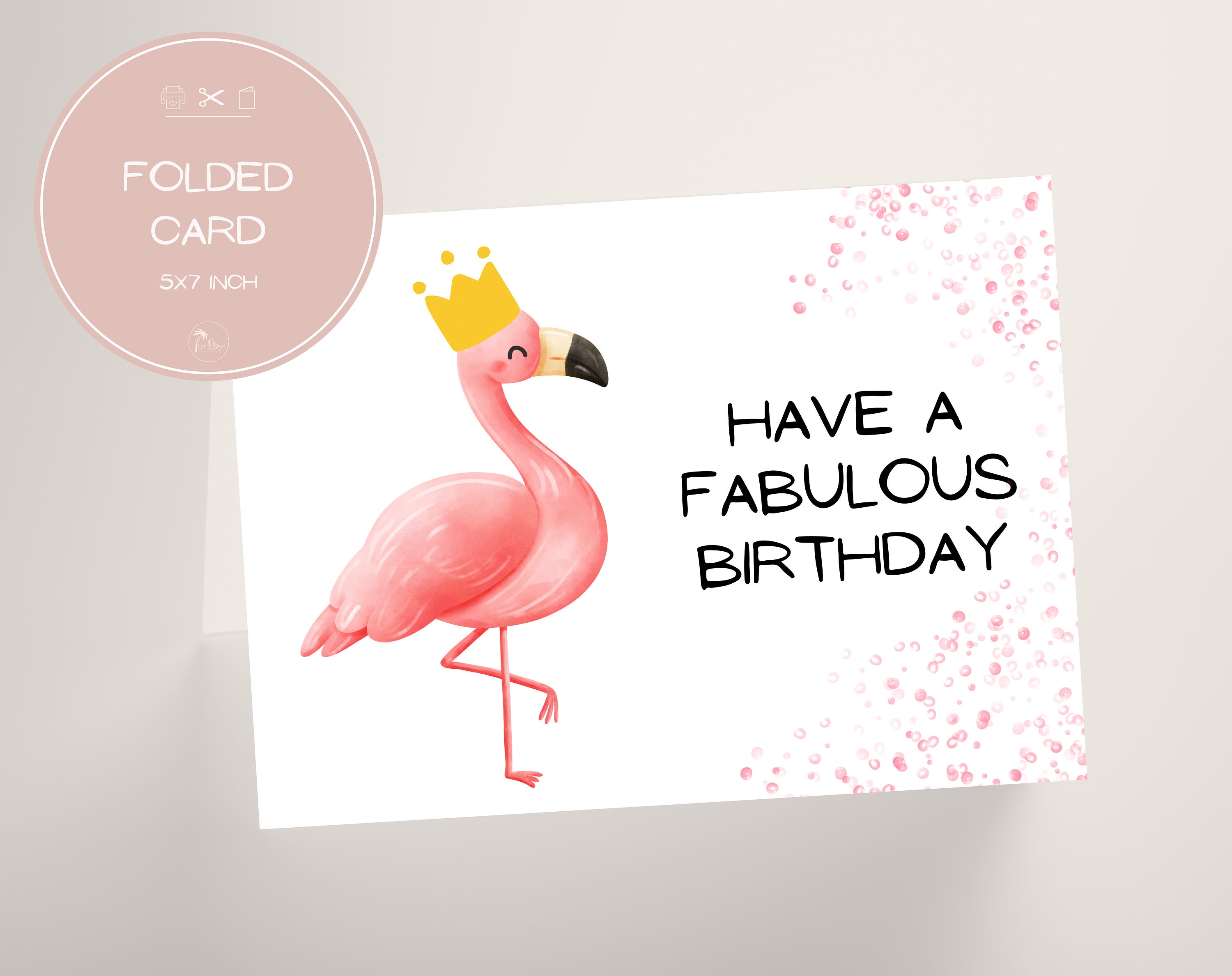 Printable Flamingo Birthday Card for Kids / Fun Girl Pink Greeting Card ...
