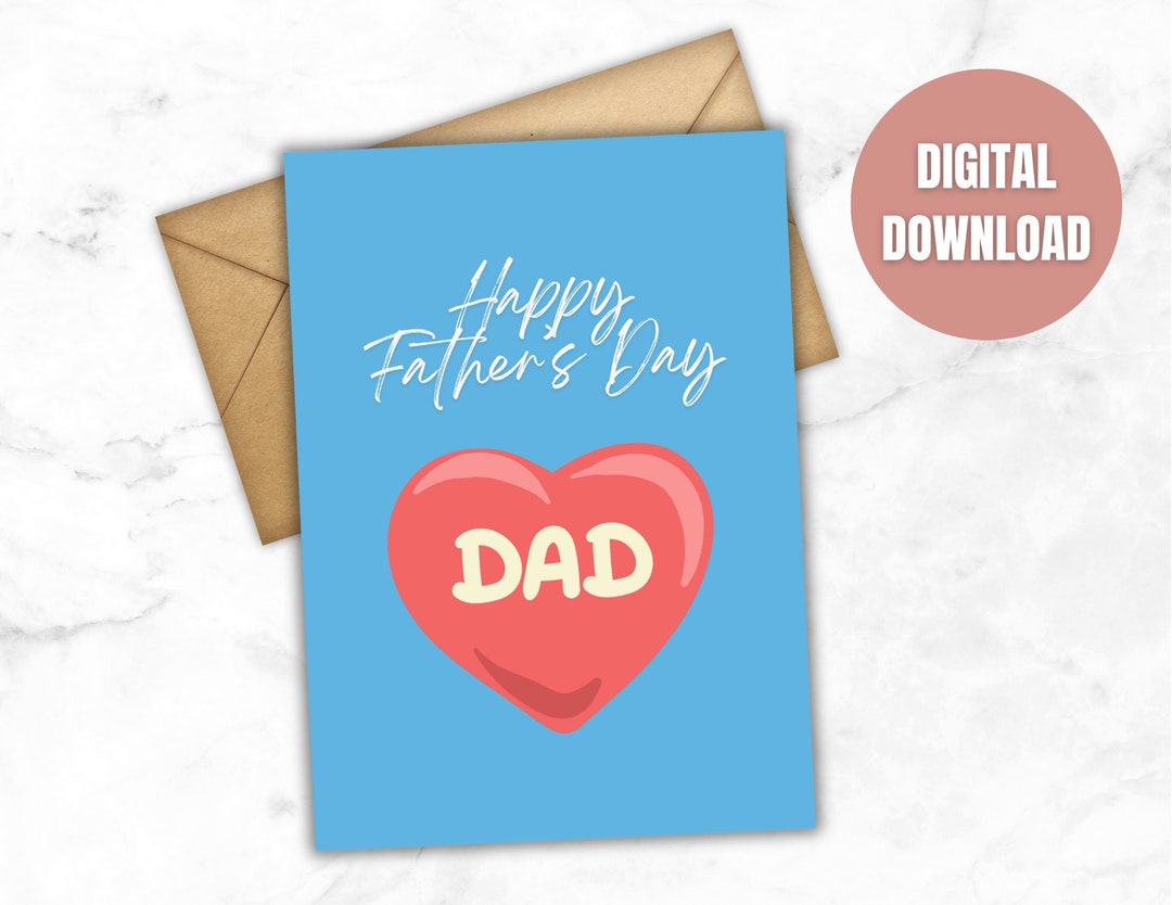 PRINTABLE Heart Father's Day Card, Red Heart Dad, Happy Father's Day ...